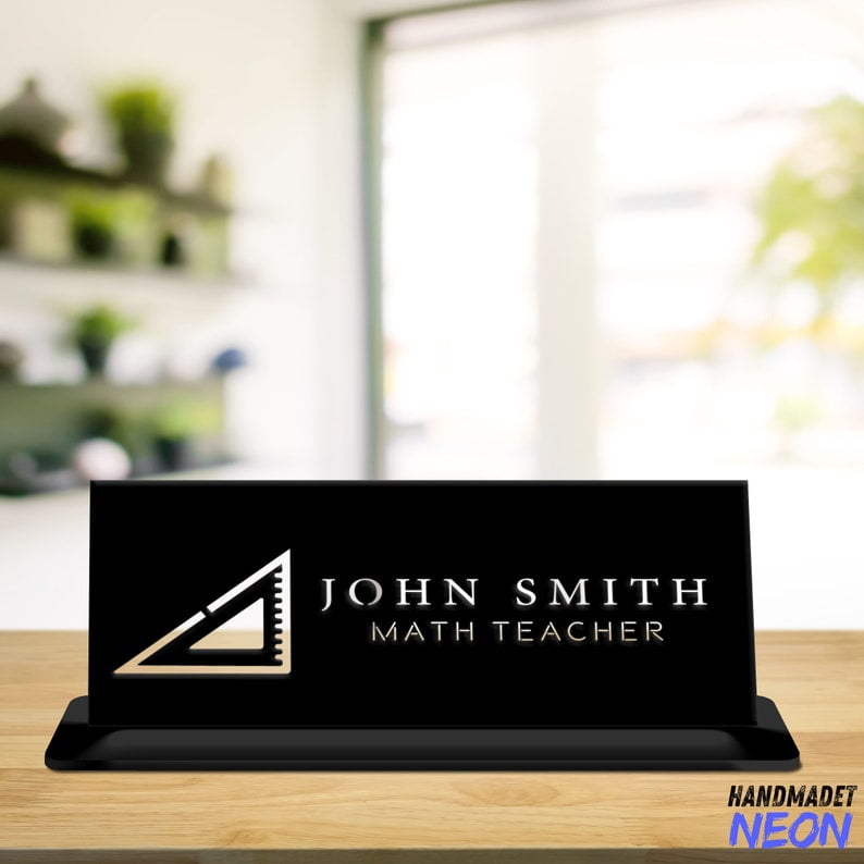 Handmadetneonsign Math Teacher Metal Name Plate, Teacher Engraved Desk ...