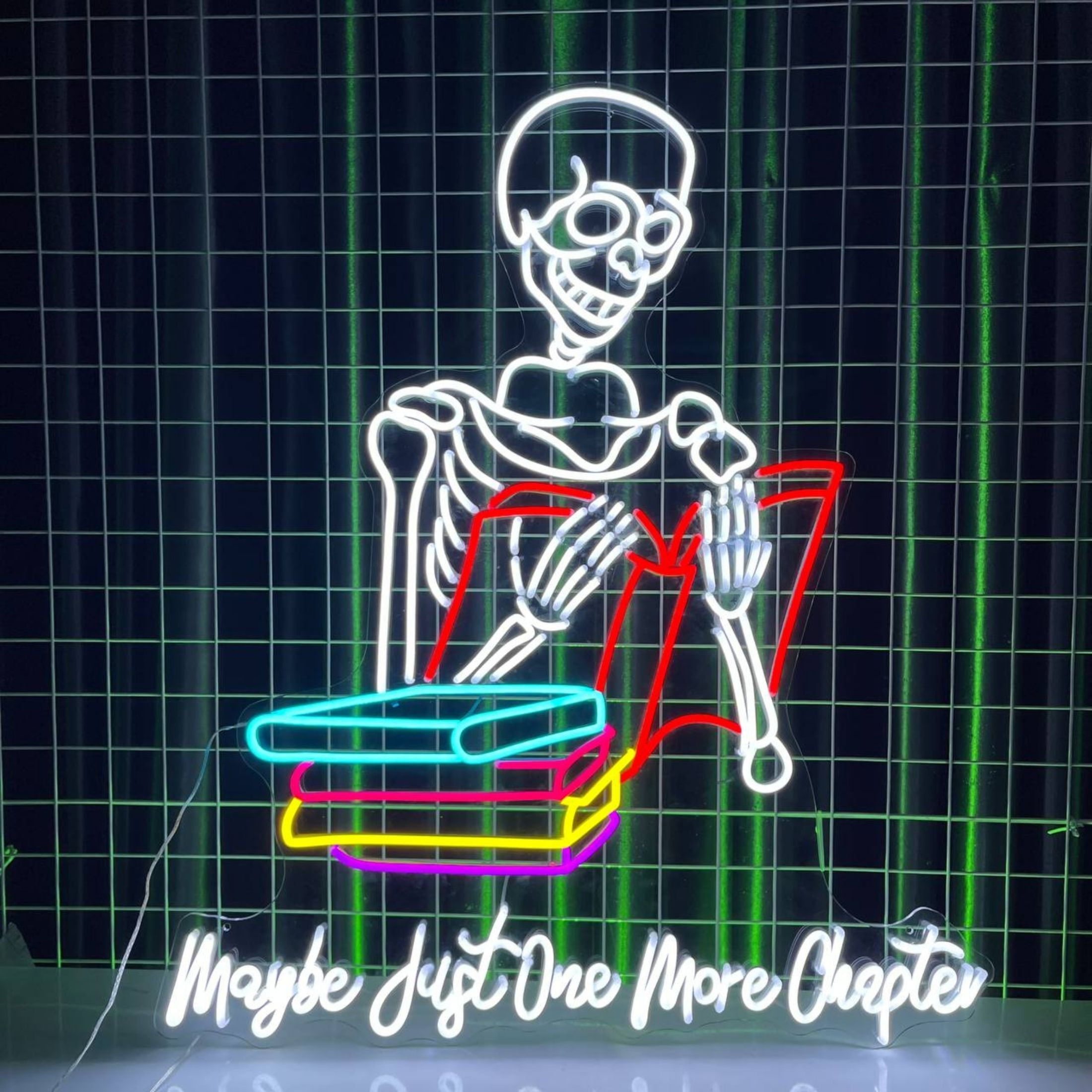 Handmadetneonsign Maybe Just One More Chapter Neon Sign, Skull Read ...