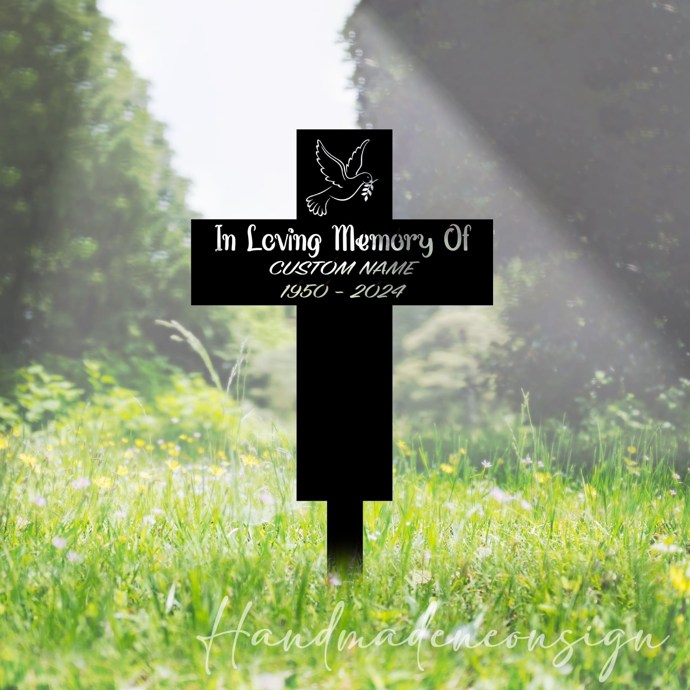 Handmadetneonsign Memorial Cross Memorial Metal With Stake, Sympathy ...