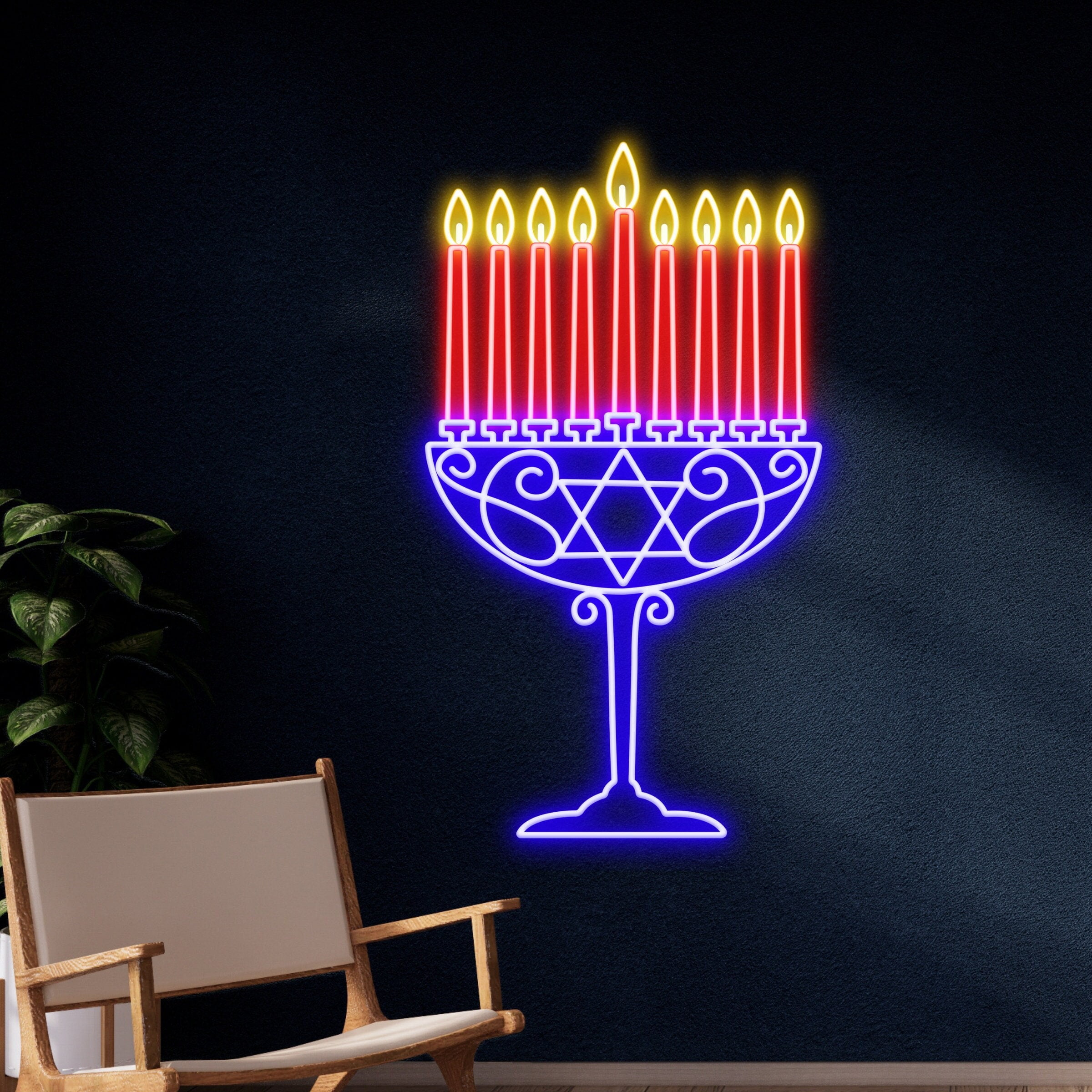 Handmadetneonsign Menorah Neon Sign, Jewish Holiday Led Sign, Hanukkah ...