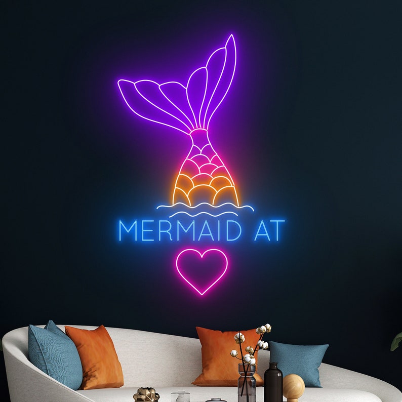 Handmadetneonsign Mermaid At Heart Neon Sign, Mermaid Room Wall Art ...