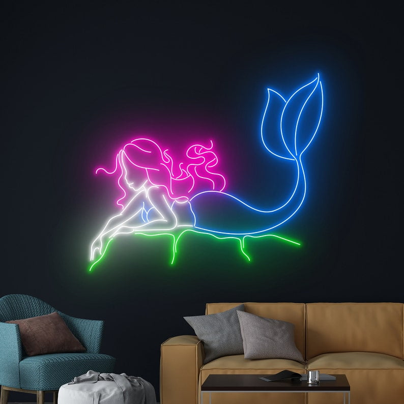 Handmadetneonsign Mermaid Neon Sign, Mermaid Lady Wall Art Decor ...