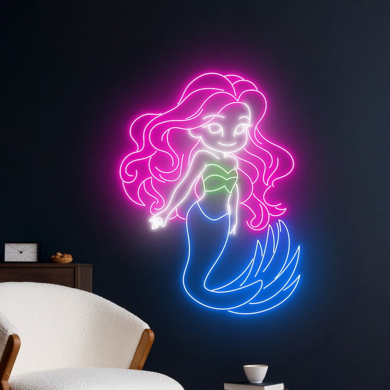 Handmadetneonsign Mermaid Neon Sign, Mermaid Lady Wall Art Decor ...