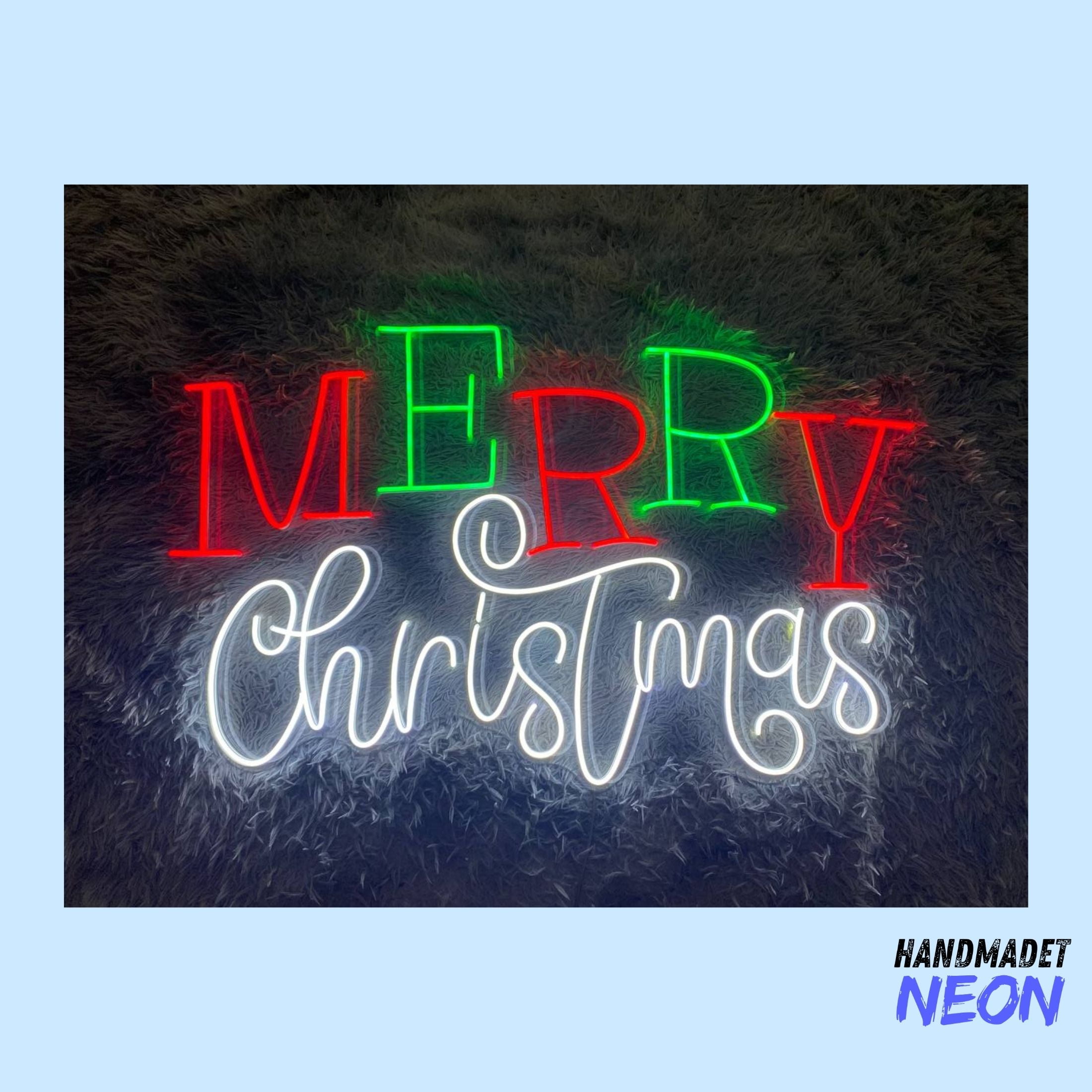 Handmadetneonsign Merry Christmas Neon Sign, Christmas Text Wall Art ...