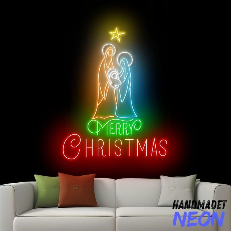 Handmadetneonsign Merry Christmas Neon Sign, Nativity Scene Led Sign ...