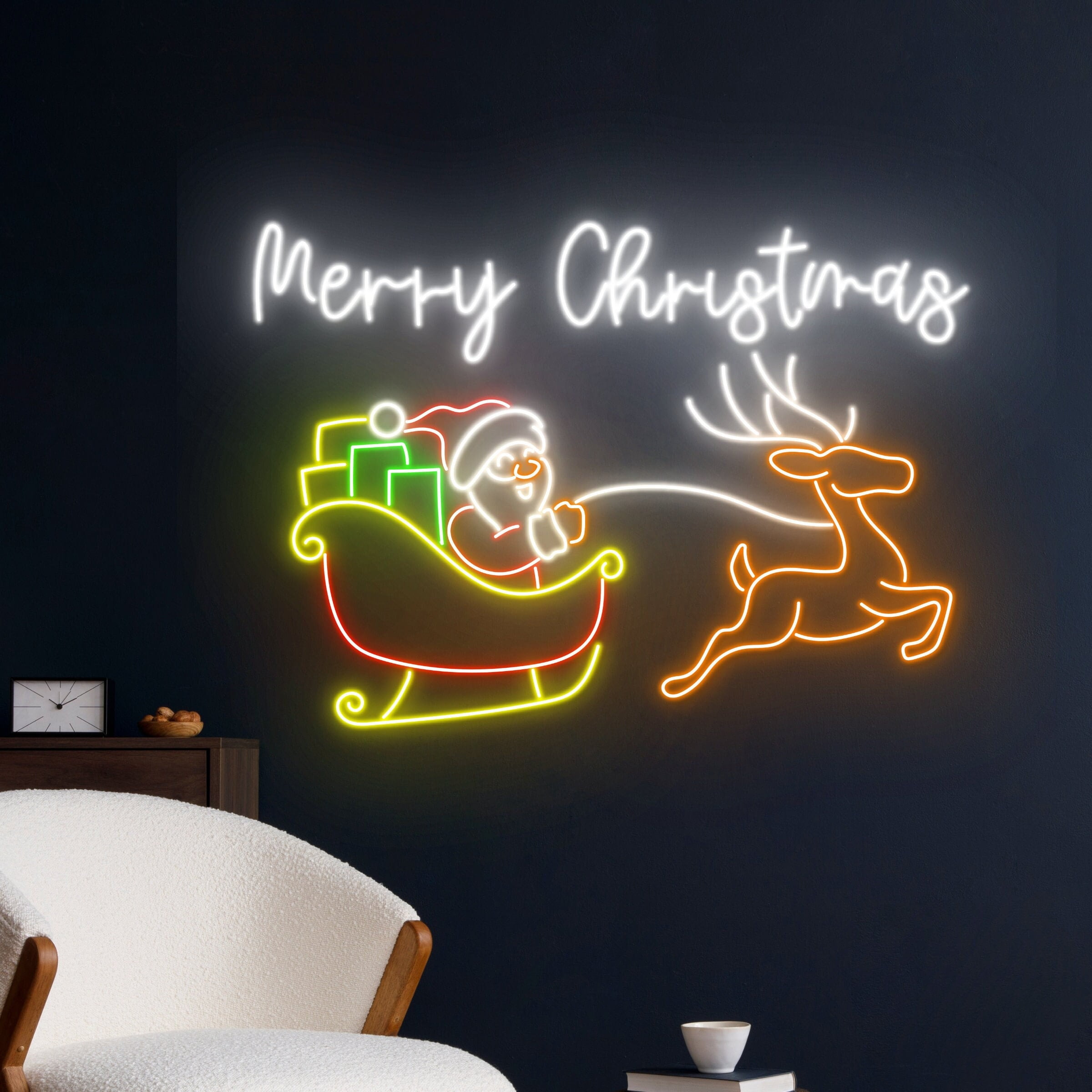 Handmadetneonsign Merry Christmas Santa Claus Sleigh Reindeer Neon Sign ...