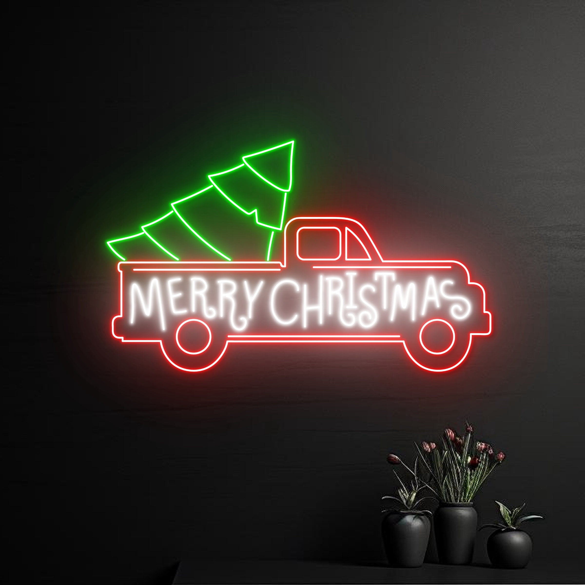 Handmadetneonsign Merry Christmas Truck Neon Sign, Christmas Tree Farm ...