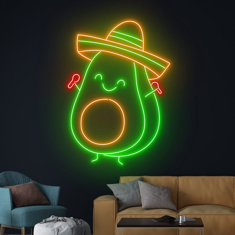 Handmadetneonsign Mexican Avocado Sombrero Manana Neon Sign, Avocado ...