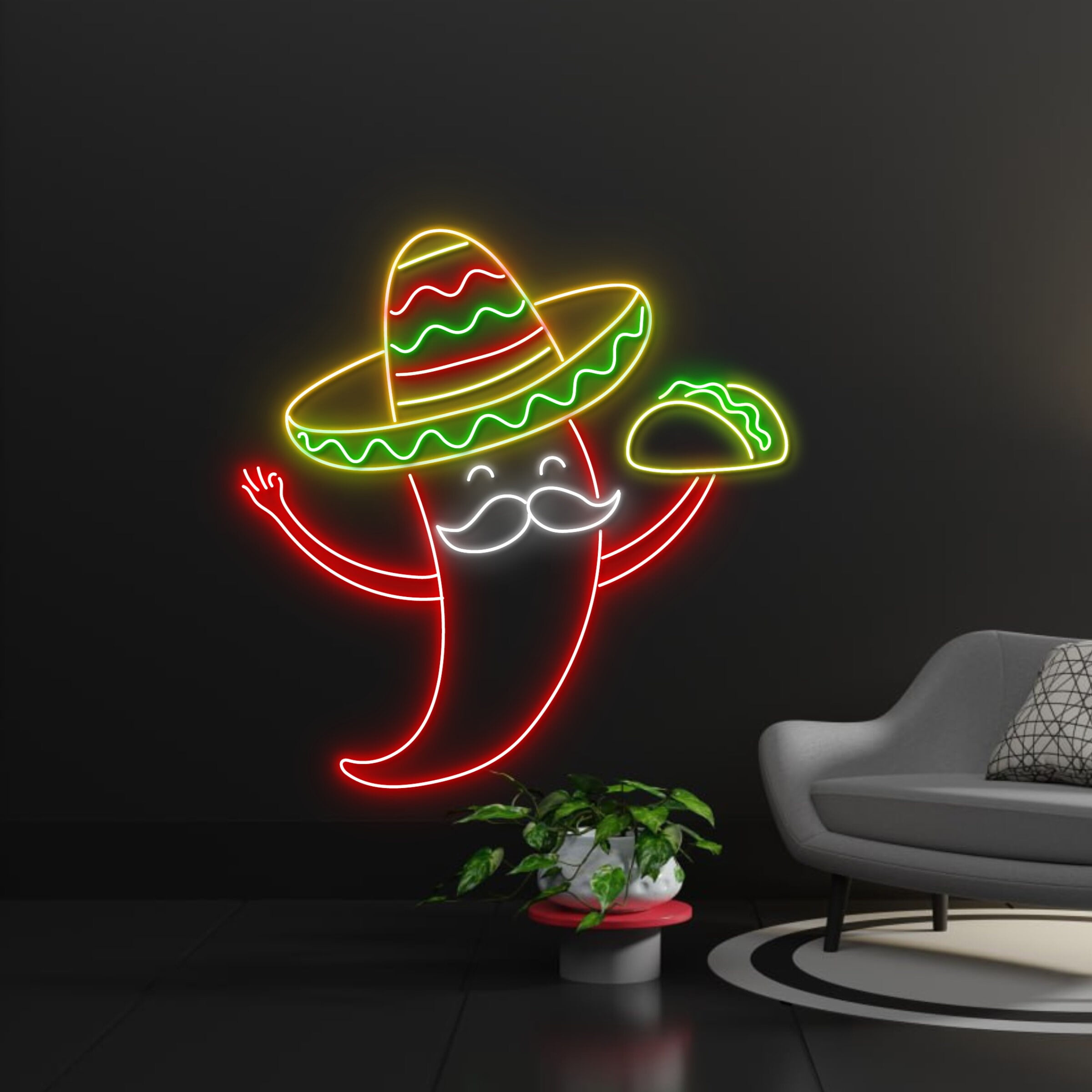 Handmadetneonsign Mexican Pepper with taco Led Sign, Chilli Taco Neon ...