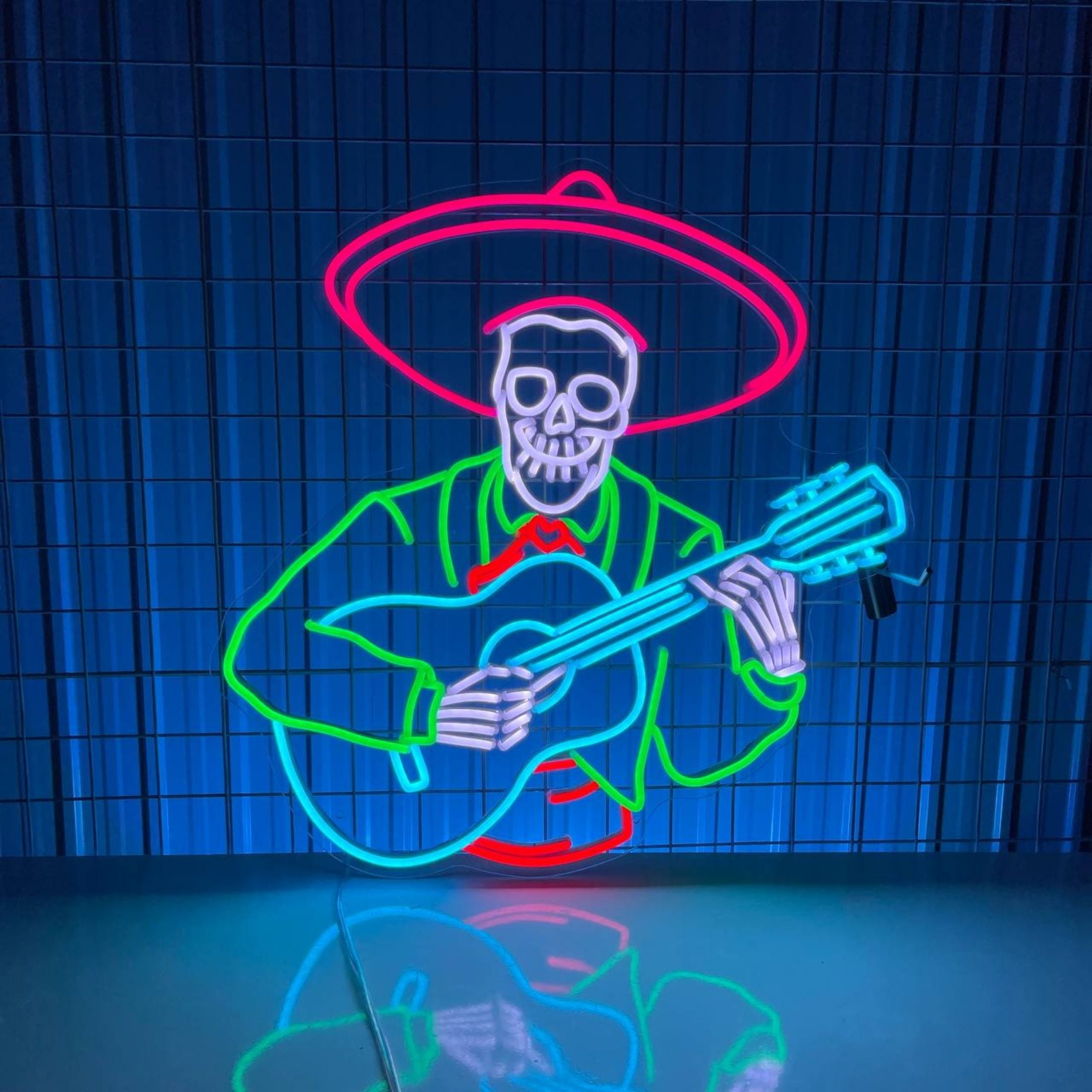 Handmadetneonsign Mexican Skeleton Playing Guitar Neon Sign, Mexico ...