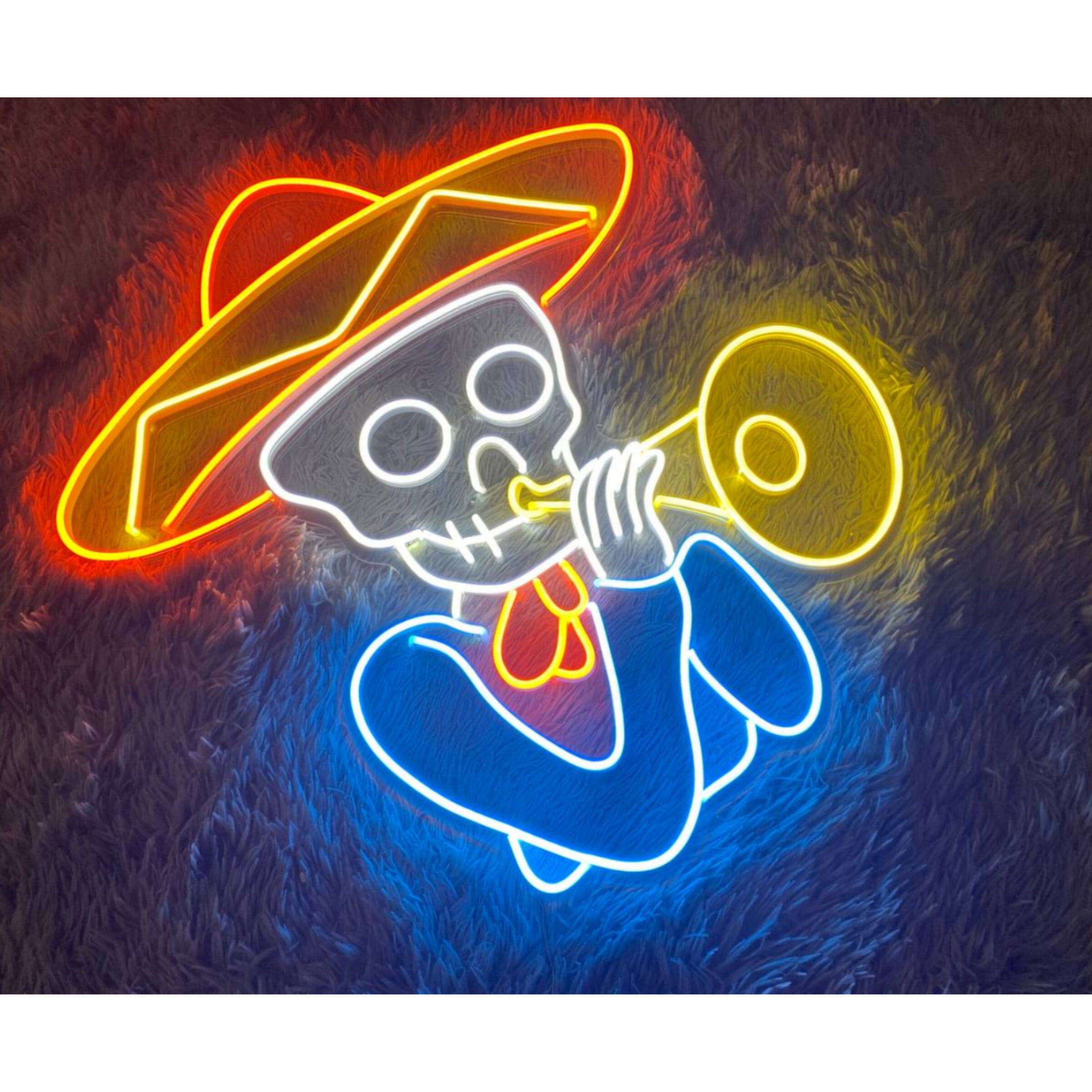 Handmadetneonsign Mexican Skeleton Playing Trumpet Led Sign, Mexican ...