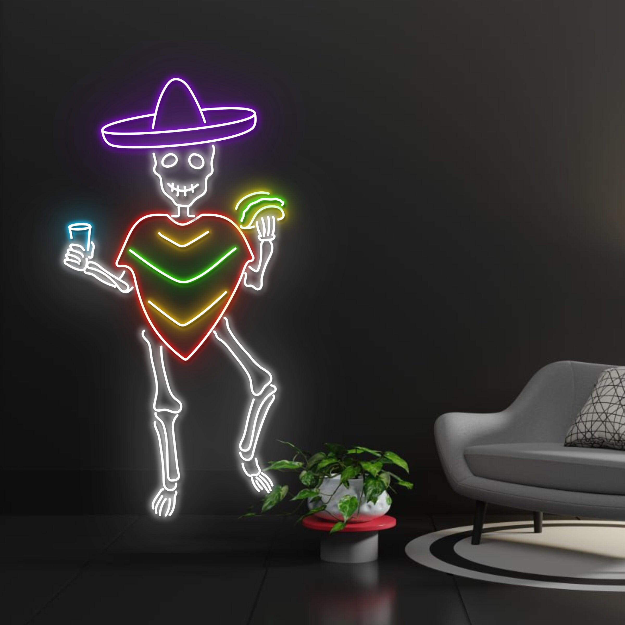 Handmadetneonsign Mexican Skeleton Taco Led Sign, Mexican Skeleton ...