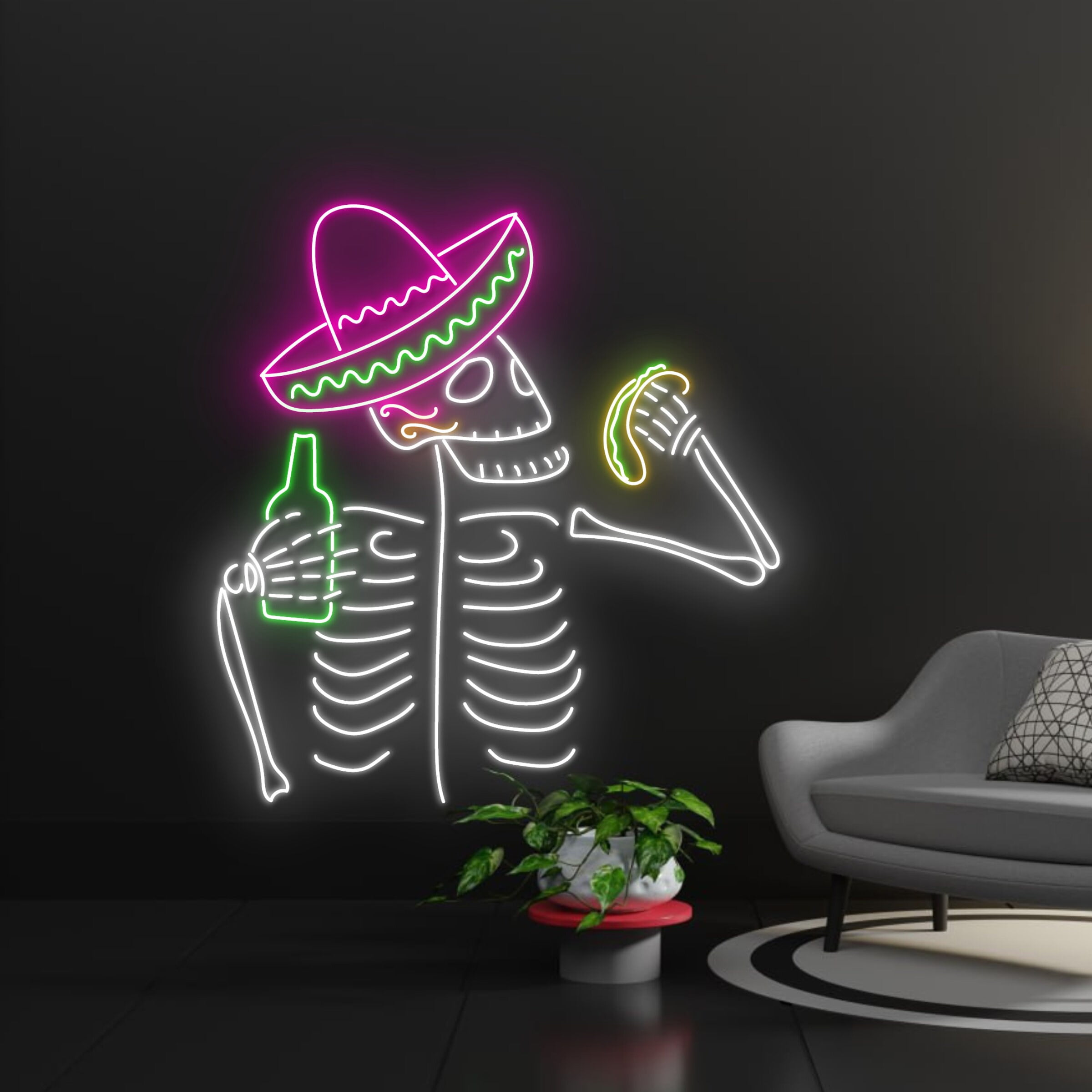 Handmadetneonsign Mexican Skeleton Taco Led Sign, Mexican Skeleton ...
