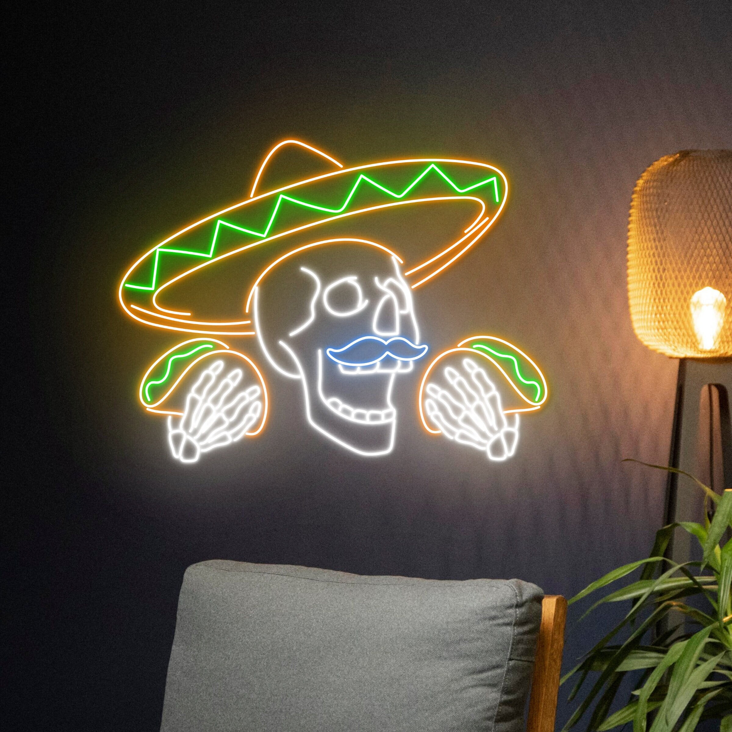 Handmadetneonsign Mexican Skull Tacos Neon Light, Mexico Skeleton Taco ...