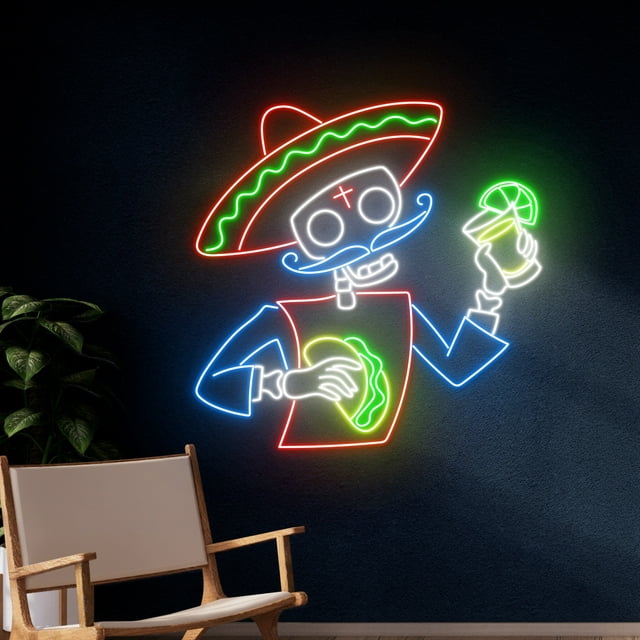 Handmadetneonsign Mexican Skull Tacos Tequila Neon Light, Mexico ...