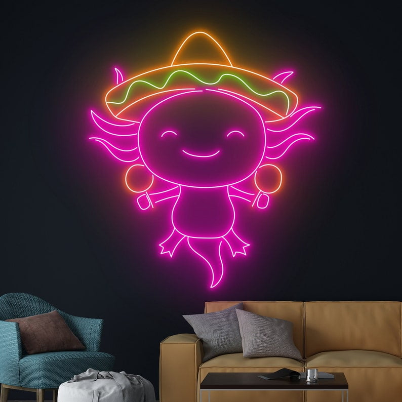 Handmadetneonsign Mexican Sombrero Axolotl Manana Neon Sign, Sombrero ...