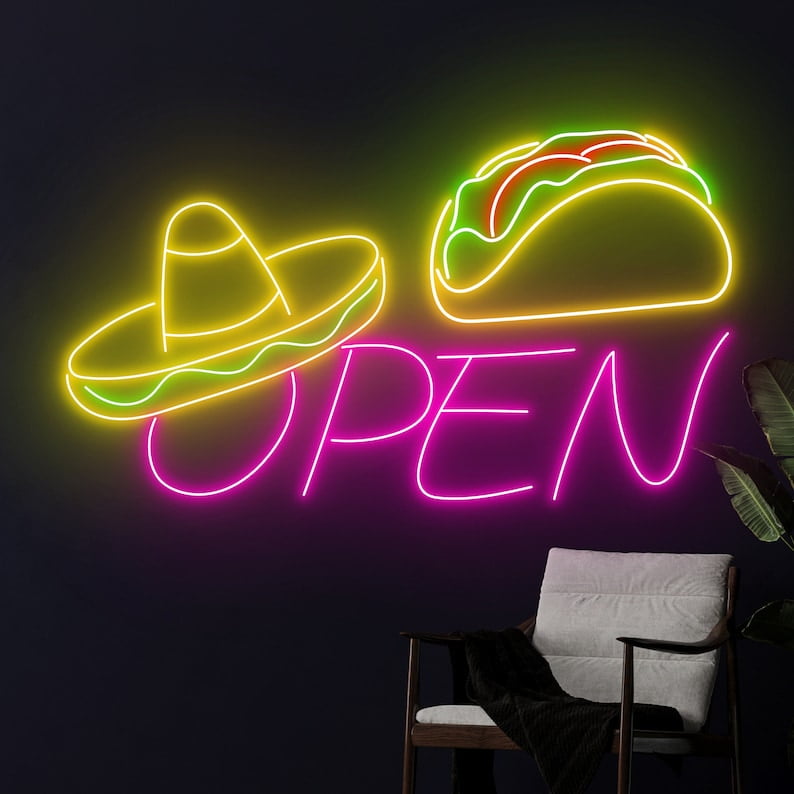 Handmadetneonsign Mexican Tacos Open Wall Art, Tacos Wall Decor, Mexico ...