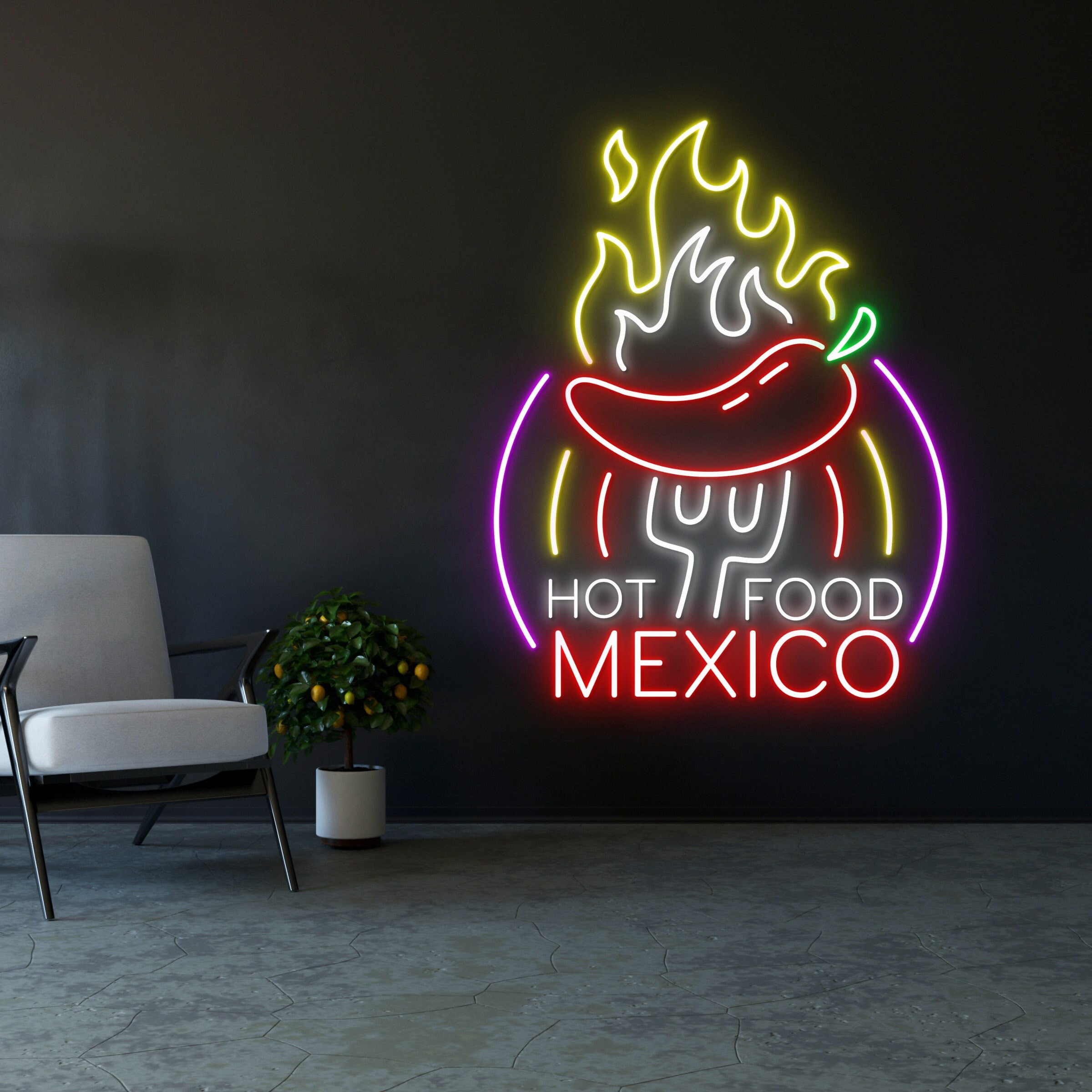 Handmadetneonsign Mexico Hot Food Neon Sign, Mexican Restaurant Neon ...