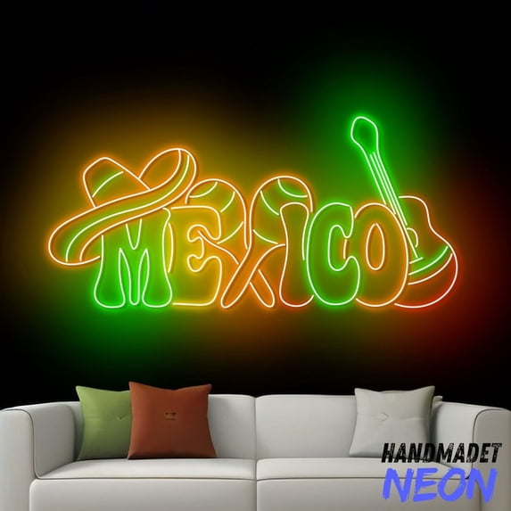 Handmadetneonsign Mexico Sombrero Hat Neon Sign, Mexico Wall Art Light ...