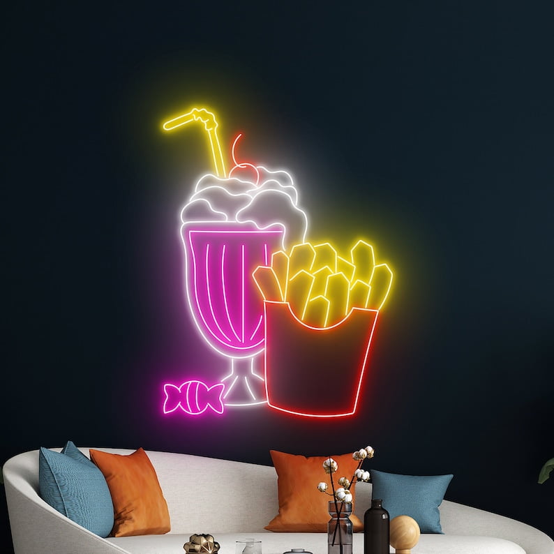 Handmadetneonsign Milkshake French Fries Neon Sign, Milkshake Neon Sign ...