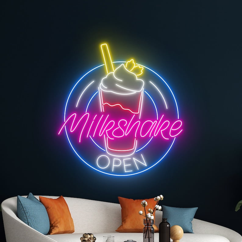 Handmadetneonsign Milkshake Open Neon Led Sign, Open Milkshake Neon ...