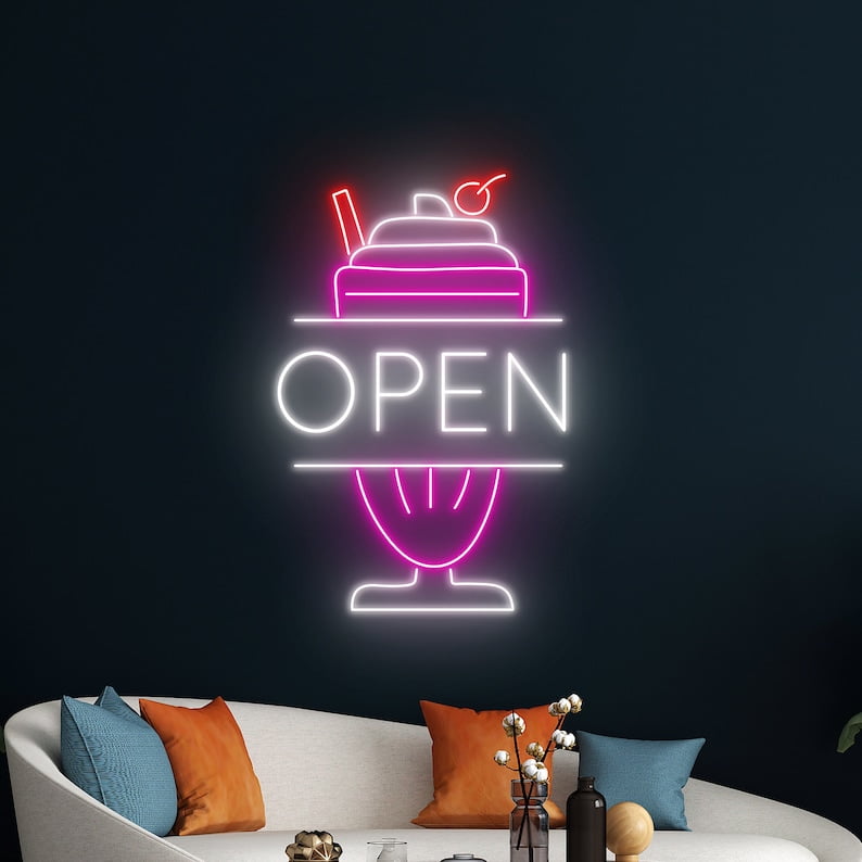 Handmadetneonsign Milkshake Open Wall Art, Open Milkshake Wall Decor ...