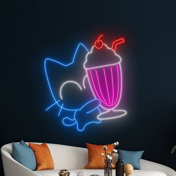 Handmadetneonsign Milkshakes Cat Wall Art, Cat Milkshake Wall Decor ...