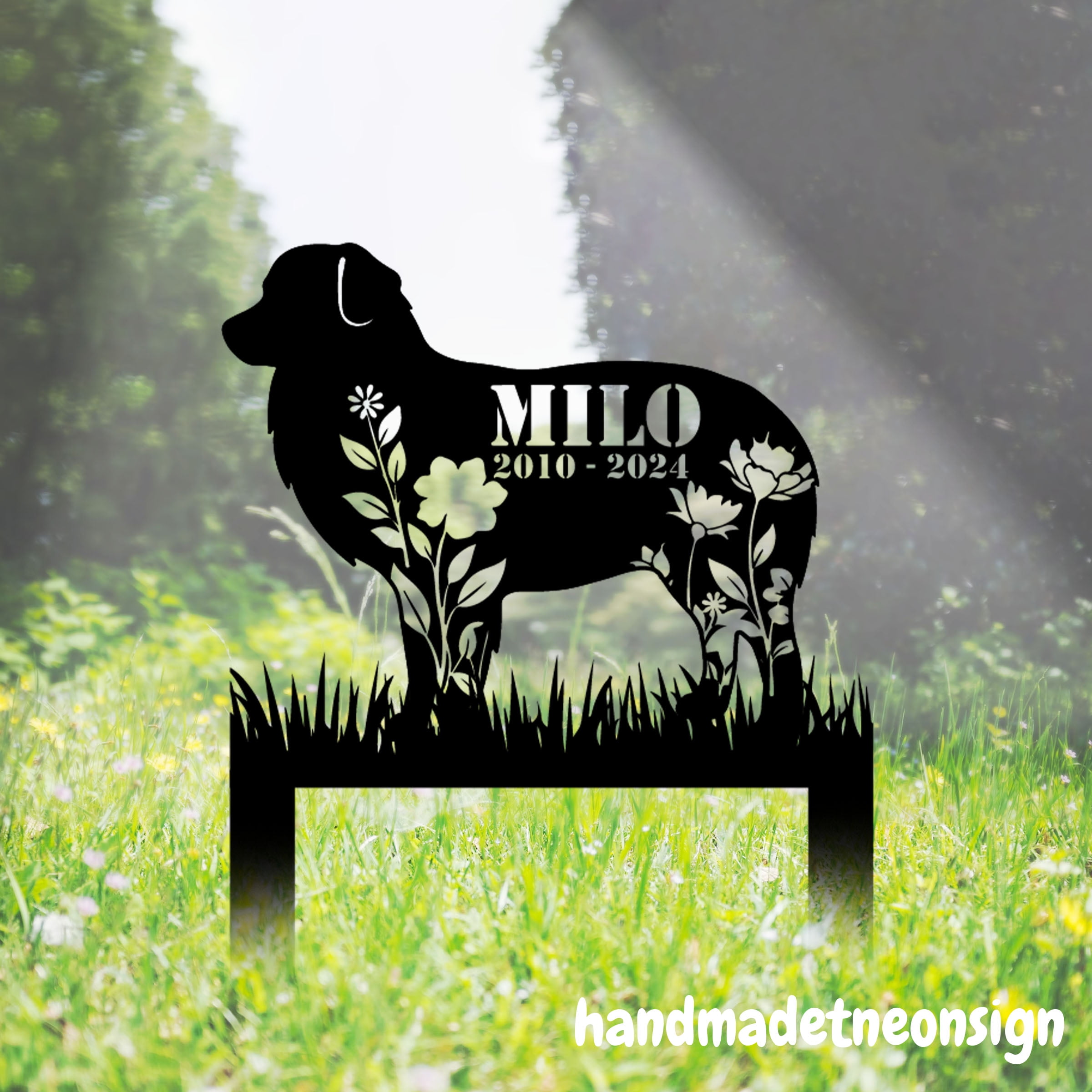 Handmadetneonsign Miniature American Shepherd Memorial Stake, Dog Metal ...