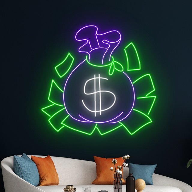 Handmadetneonsign Money Bag Led Sign, Dollar Bag Neon Sign, Money Neon ...