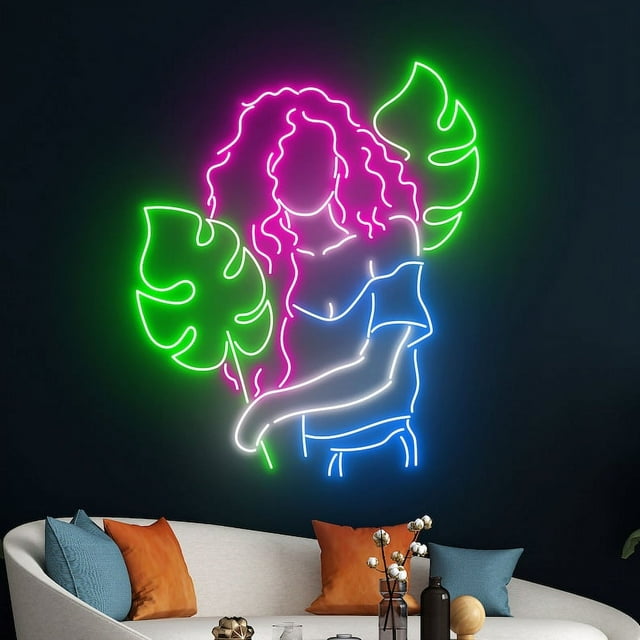 Handmadetneonsign Monstera Leaf Lady Neon Light, Leaf Girl Led Light ...