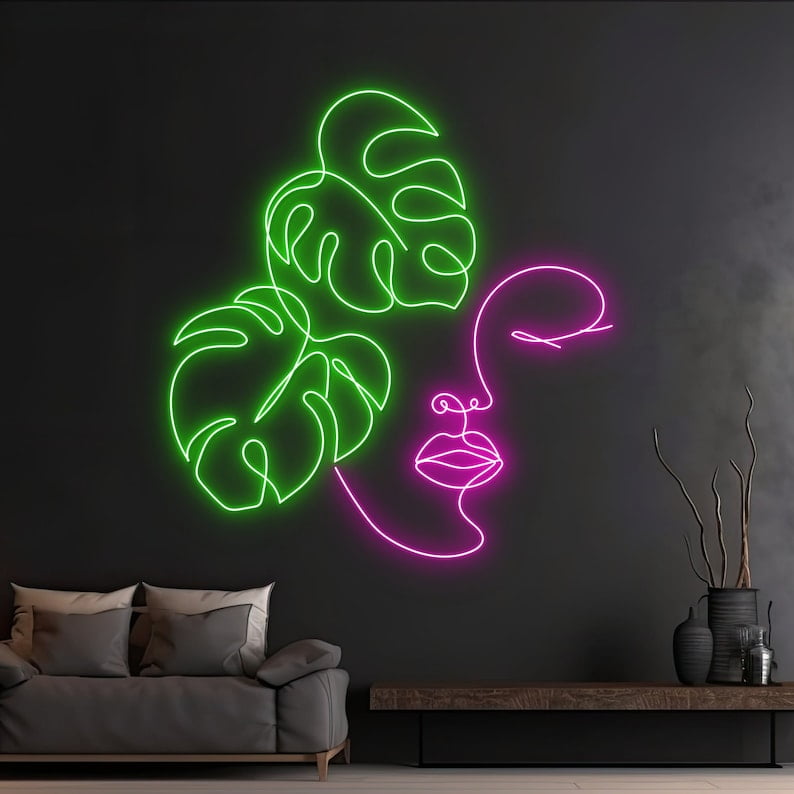 Handmadetneonsign Monstera Leaf Lady Neon Light, Monstera Leaves Woman ...