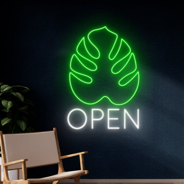 Handmadetneonsign Monstera Leaf Open Neon Light, Tropical Leaf Led ...