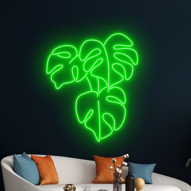 Handmadetneonsign Monstera Tropical Leaf Led Light, Monstera Leaf Neon ...