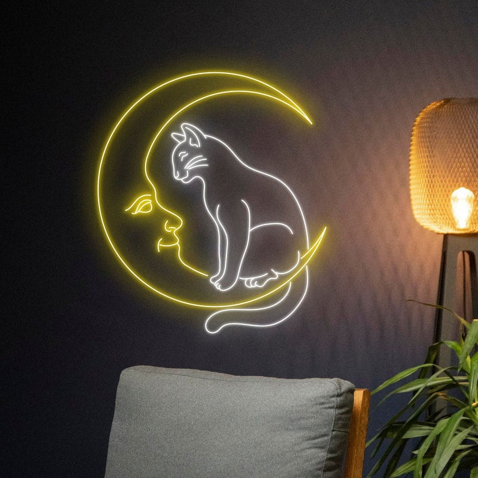 Handmadetneonsign Moon Cat Neon Sign, Cat Moon Led Sign, Cat Moon Lover ...