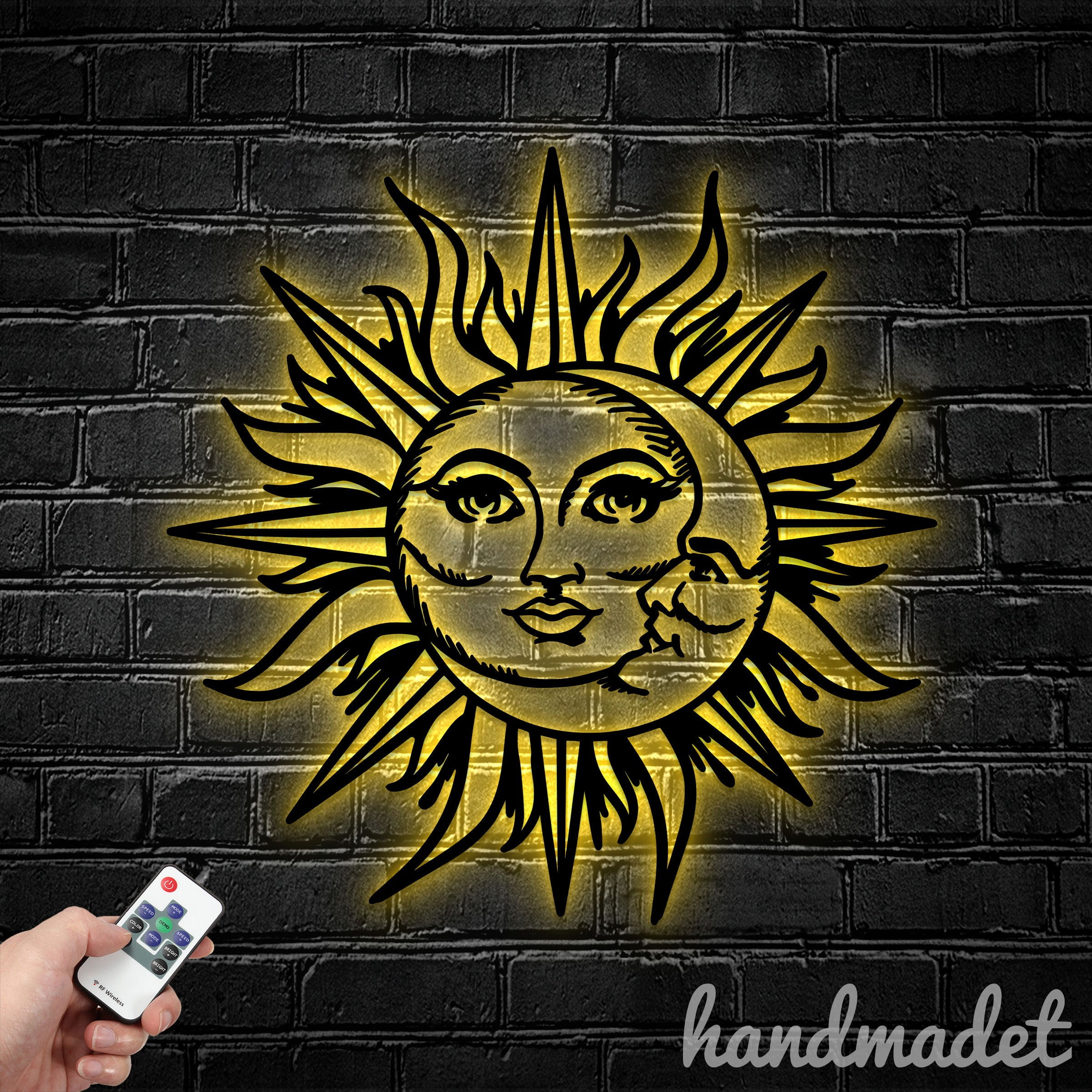 Handmadetneonsign Moon Sun Couple Metal Wall Art LED Light - Sun Moon ...