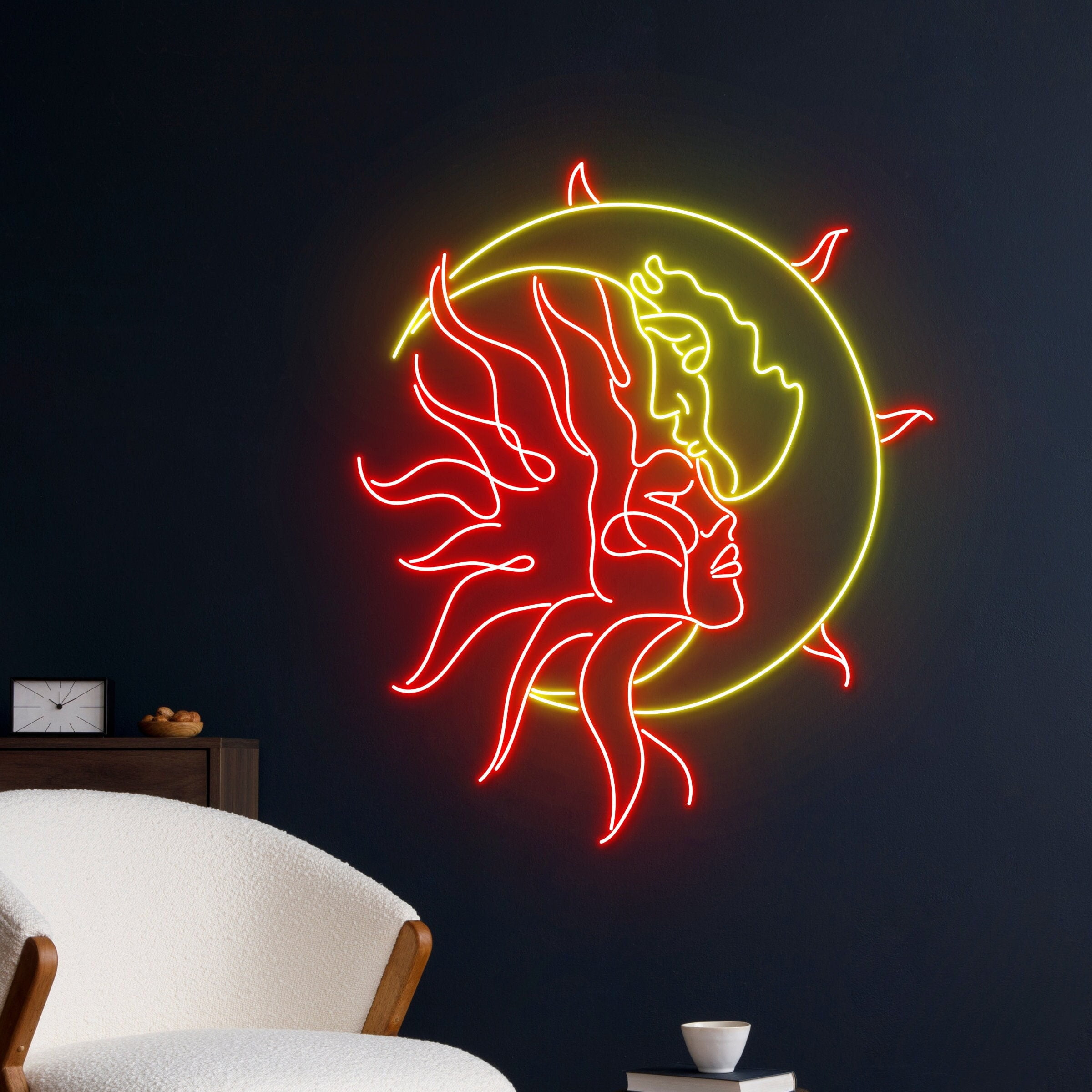 Handmadetneonsign Moon Sun Couple Neon Light, Sun Moon Lovers Led Light ...