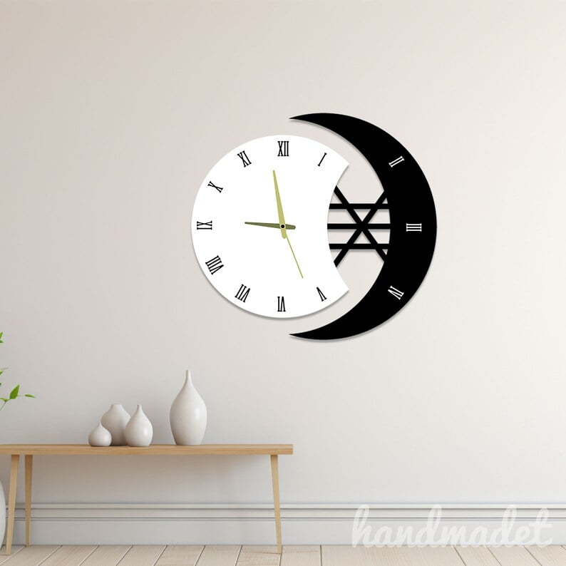 Handmadetneonsign Moon Wall Clock Unique, Year Date Round Wall Clock ...