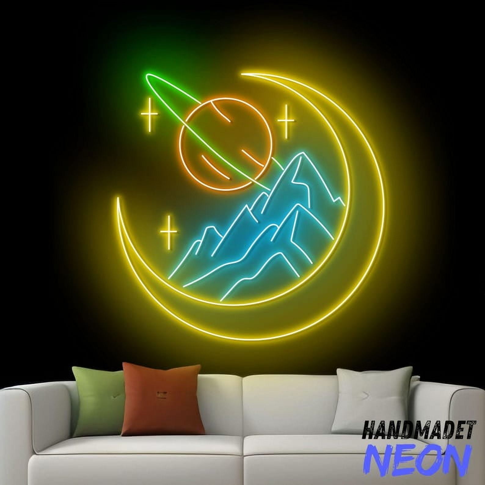 Handmadetneonsign Moon With Mountain Neon Sign, Moon Led Light, Moon ...
