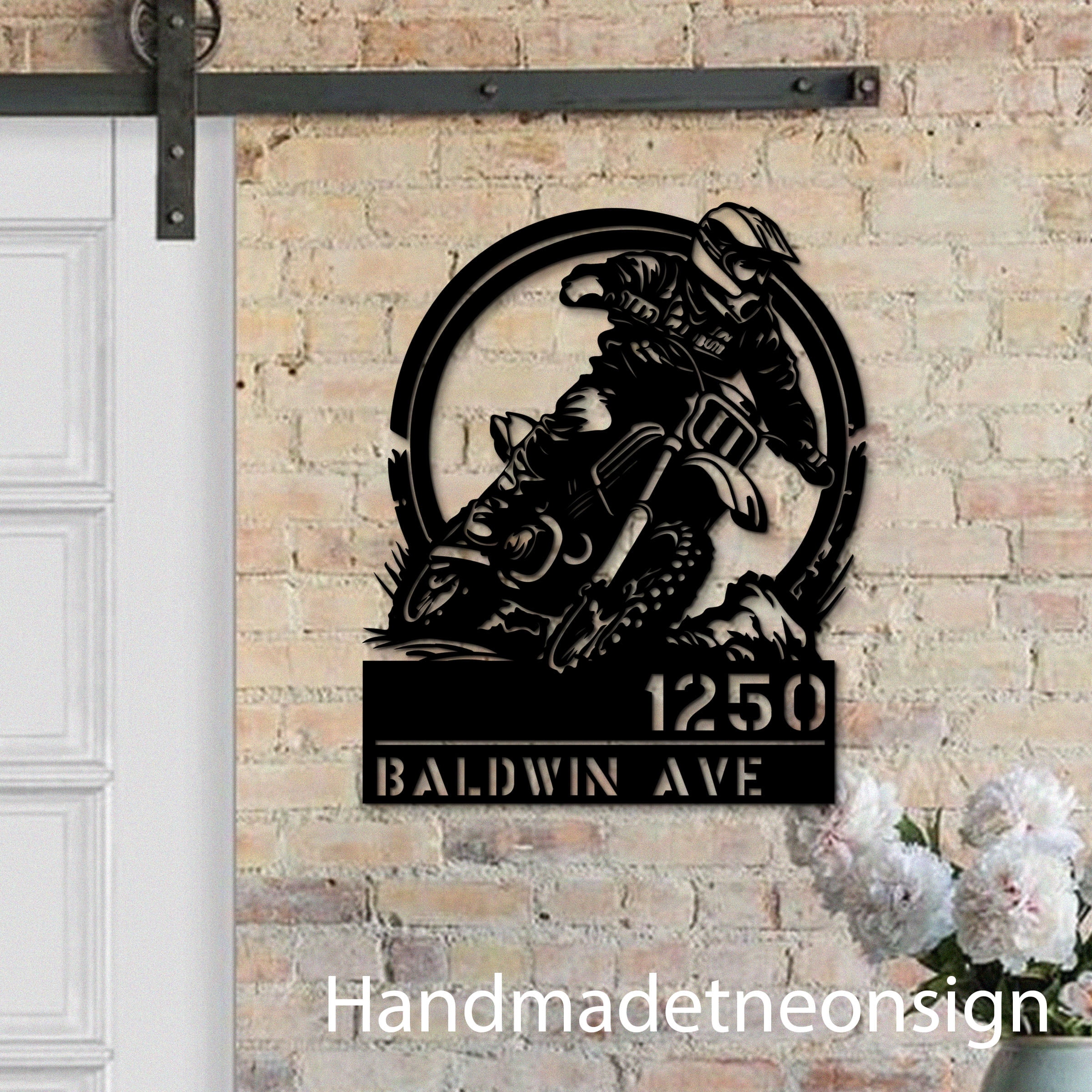 Handmadetneonsign Motocross House Number, Motocross Home Address Metal ...