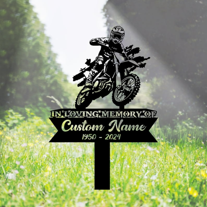 Handmadetneonsign Motocross Memorial Metal With Stake, Motocross Metal ...