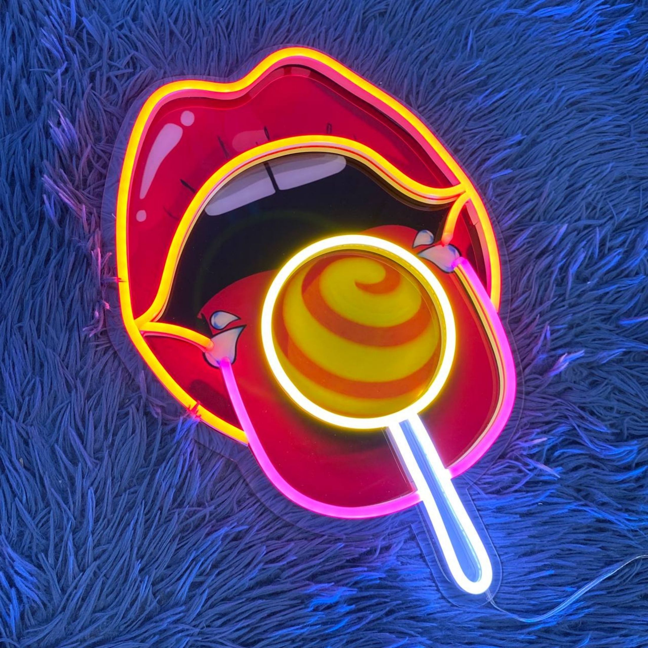 Handmadetneonsign Mouth Lips Candy Neon Sign, Candy Store Wall Art ...