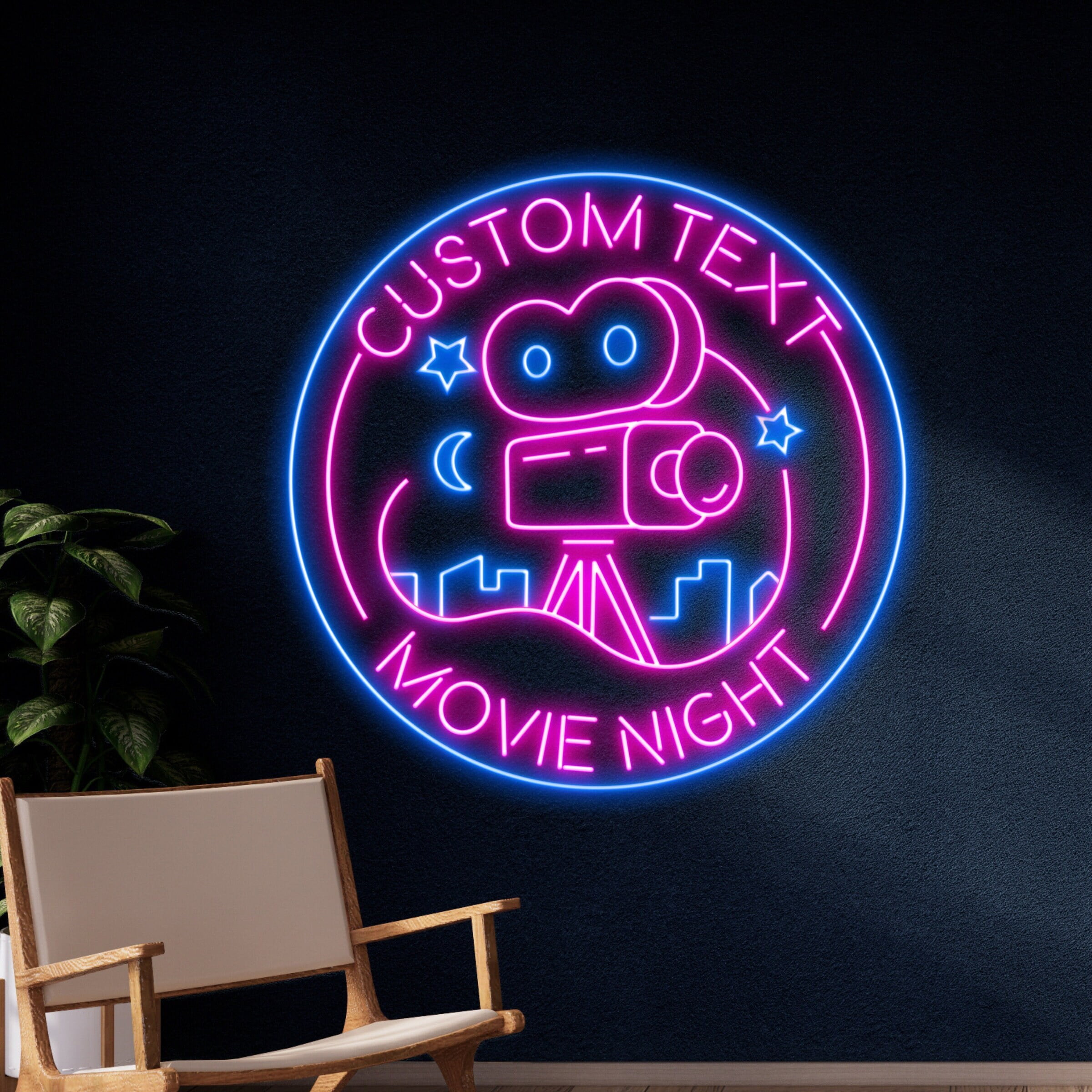 Handmadetneonsign Movie Night Neon Sign, Movie Night Neon Light, Movie ...