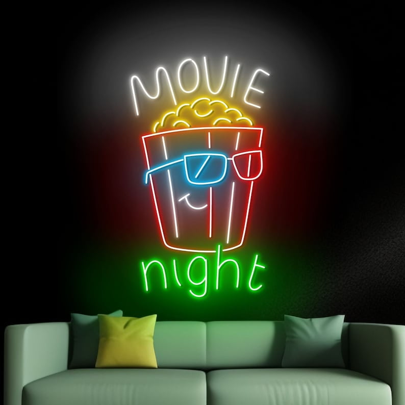 Handmadetneonsign Movie Night Neon Sign, Popcorn Wall Art Decor ...