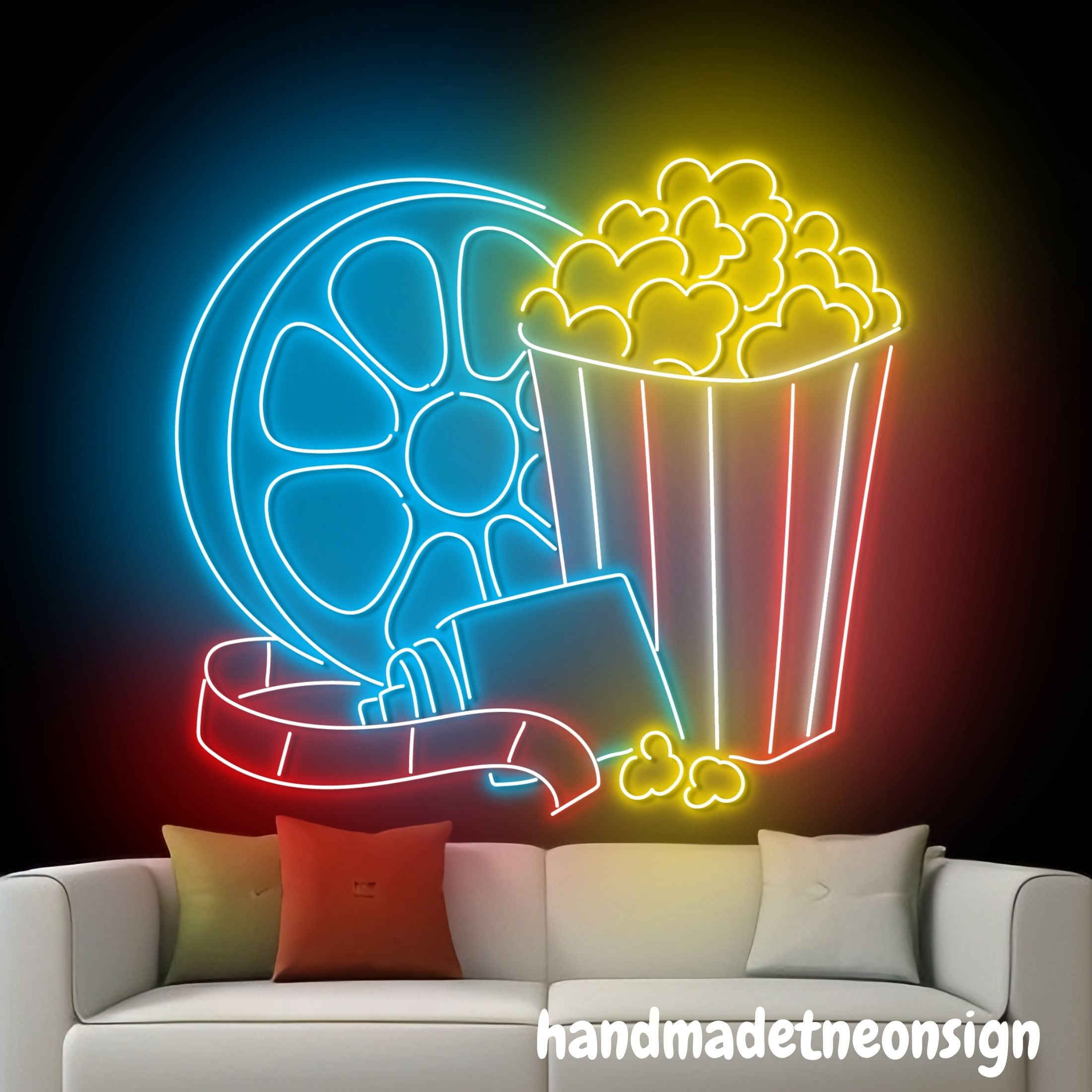 Handmadetneonsign Movie Time Neon Sign, Movie Theater Led Light, Cinema ...