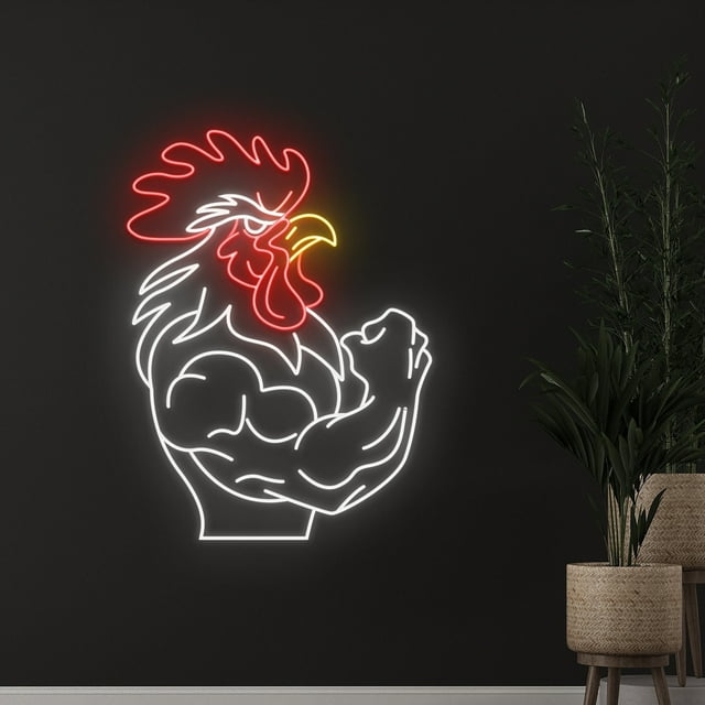 Handmadetneonsign Muscular Rooster Neon Sign, Muscle Rooster Neon Light ...