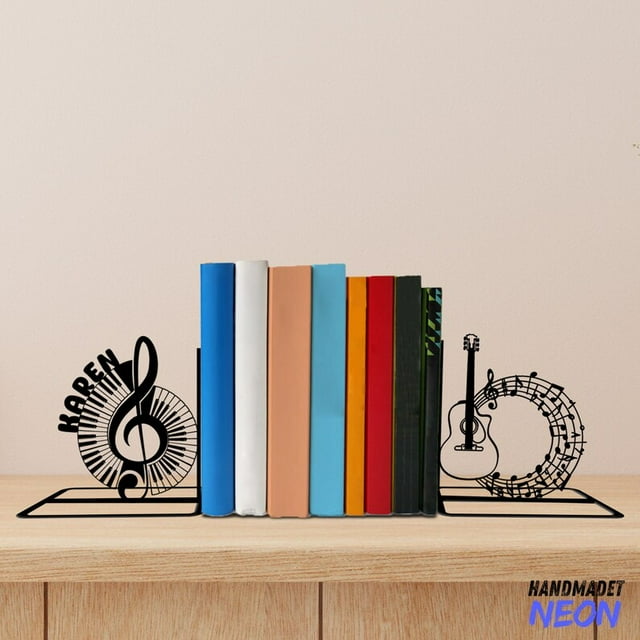 Handmadetneonsign Music Metal Bookends, Musical Name Bookend, Music ...