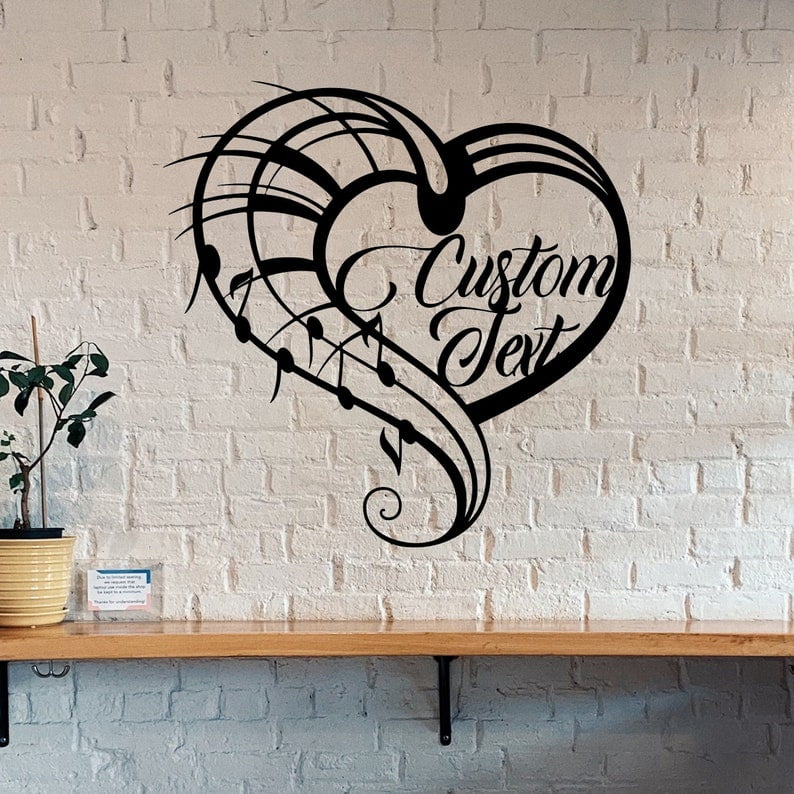 Handmadetneonsign Music Notes Metal Wall Art Light, Music Heart Metal ...