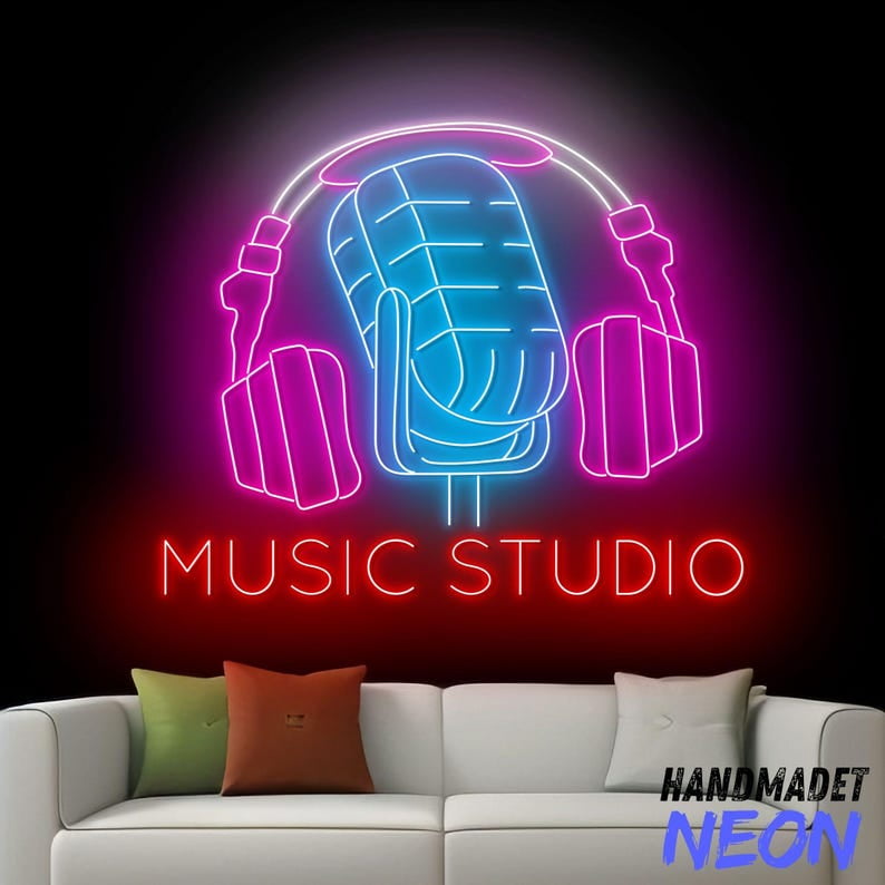 Handmadetneonsign Music Studio Neon Sign, Headphone Microphone Led Sign ...