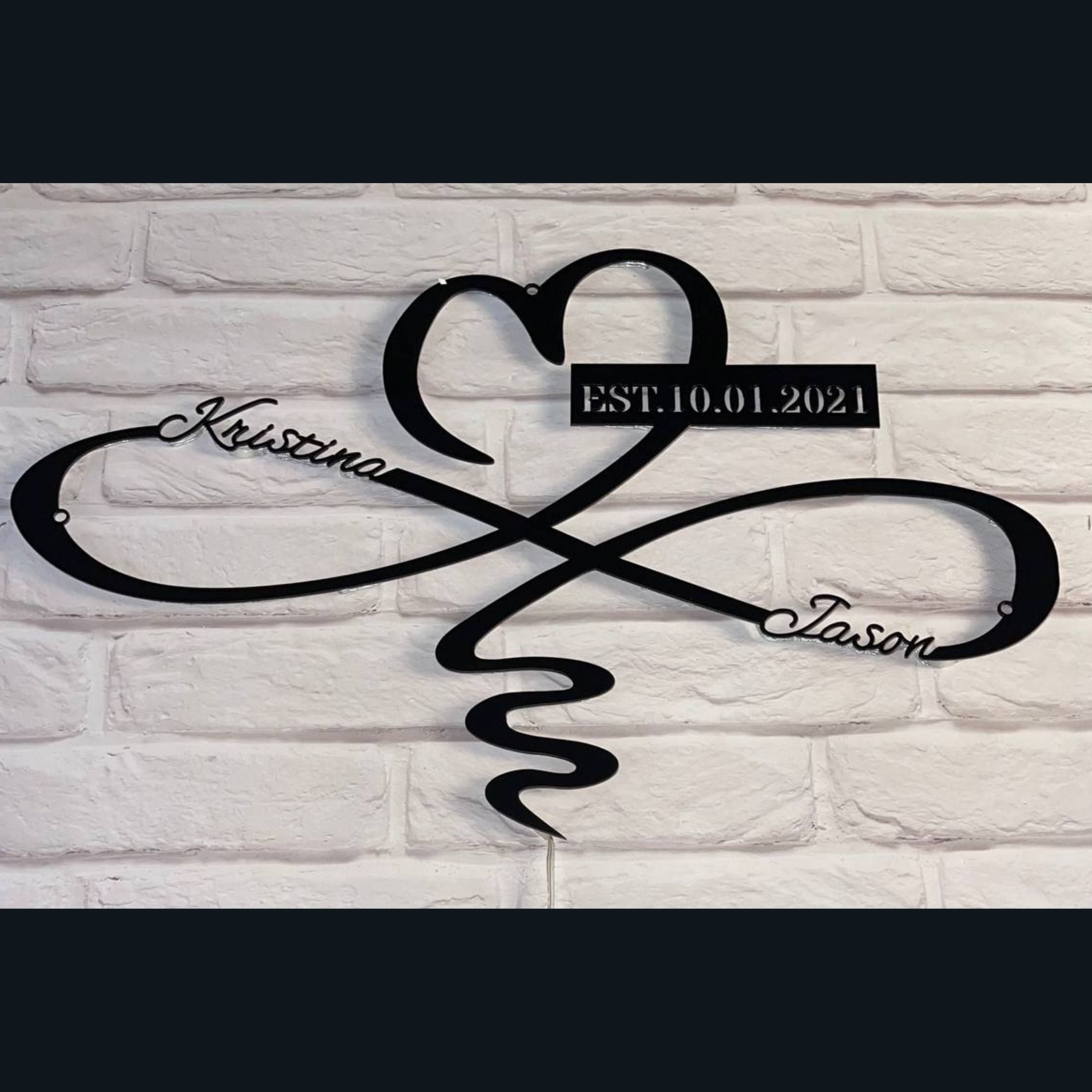 Handmadetneonsign Name And Date Metal Wall Art Light, Couples Metal ...