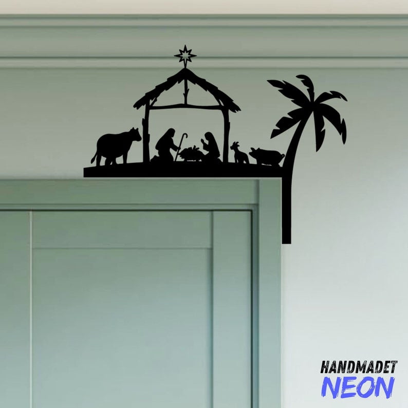 Handmadetneonsign Nativity Scene Door Corner Sign, Merry Christmas ...